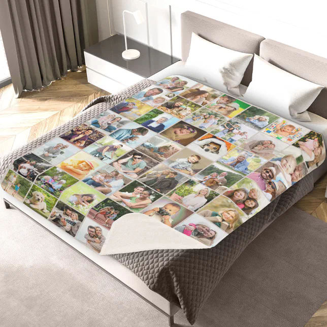 Multi Photo 48 Picture Grid Collage Beige Sherpa Blanket | Zazzle
