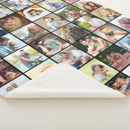 Multi Photo 48 Picture Grid Collage Black Sherpa Blanket | Zazzle