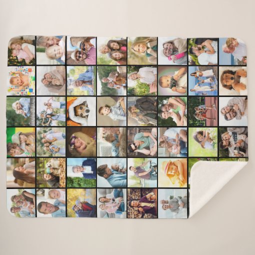 Multi Photo 48 Picture Grid Collage Black Sherpa Blanket | Zazzle