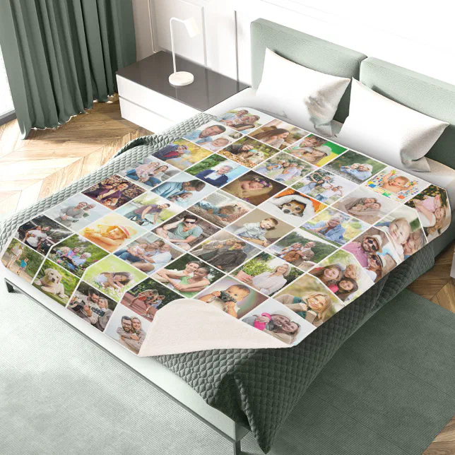 Multi Photo 48 Picture Grid Collage White Sherpa Blanket | Zazzle