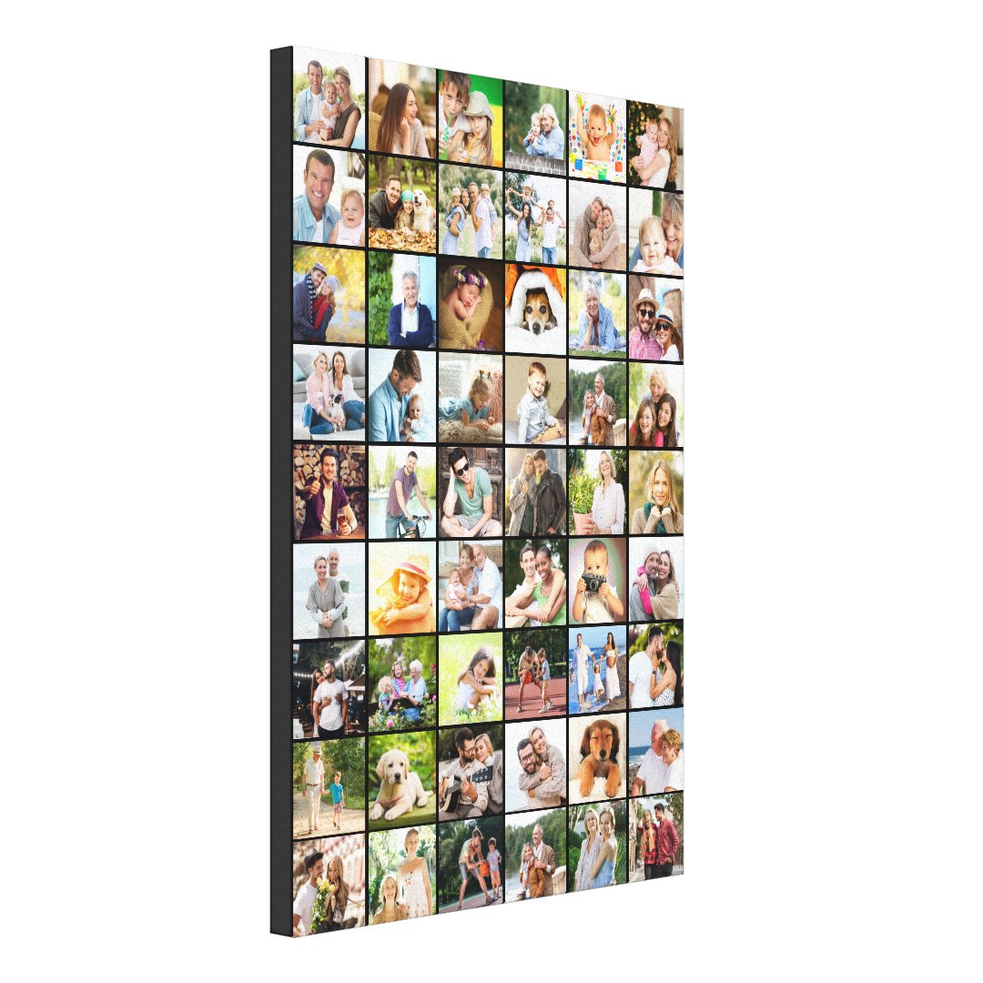 Multi Photo 54 Picture Grid Collage Black Canvas Print | Zazzle