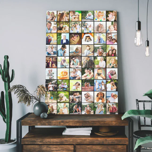 Multi Photo 54 Picture Grid Collage Black Canvas Print | Zazzle