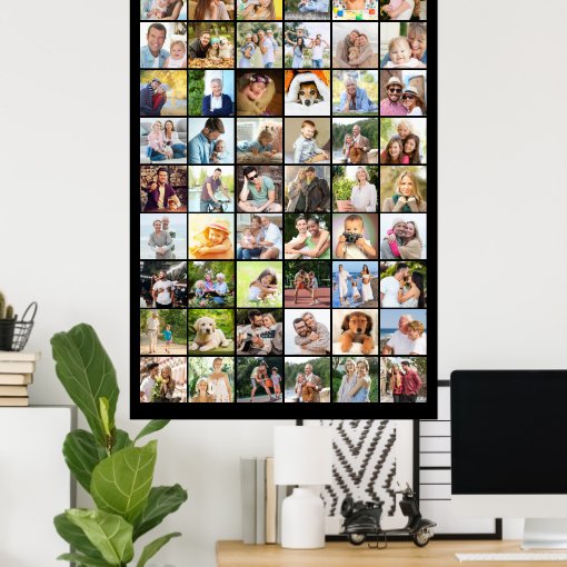 Multi Photo 54 Picture Grid Collage Black Poster | Zazzle
