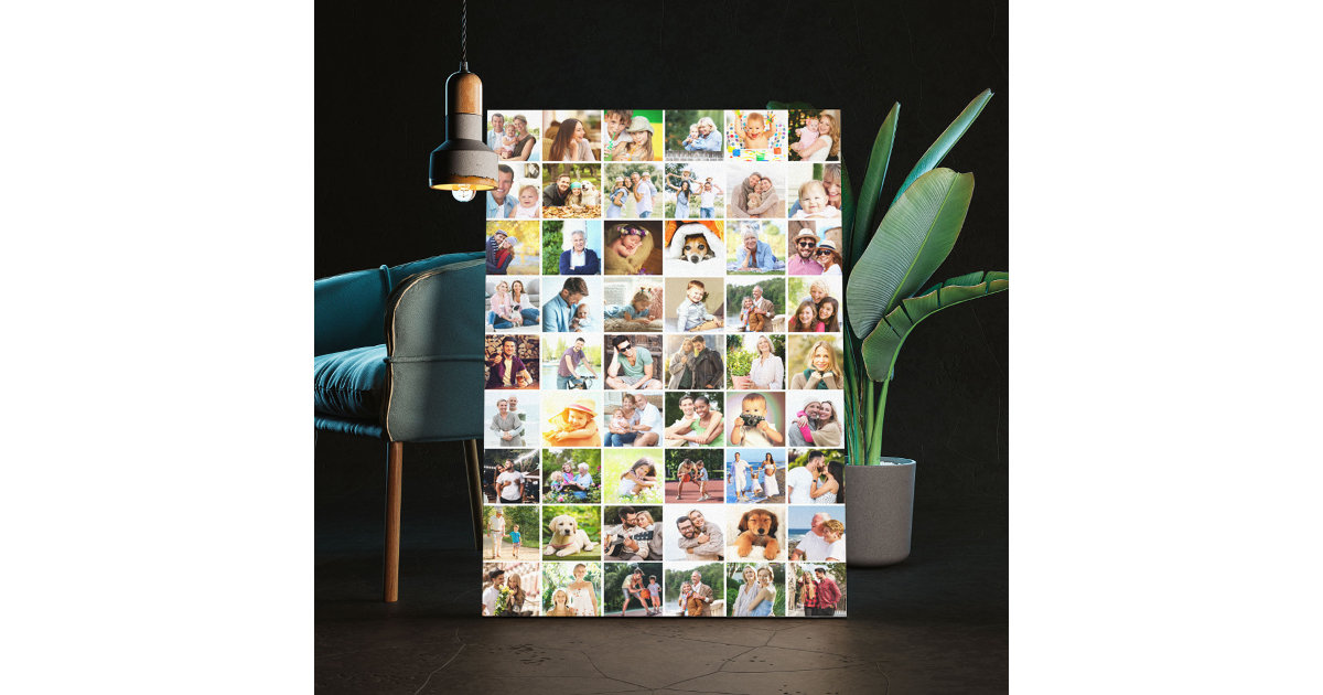 Multi Photo 54 Picture Grid Collage White Canvas Print | Zazzle