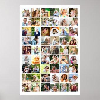 Multi Photo 54 Picture Grid Collage White Poster | Zazzle
