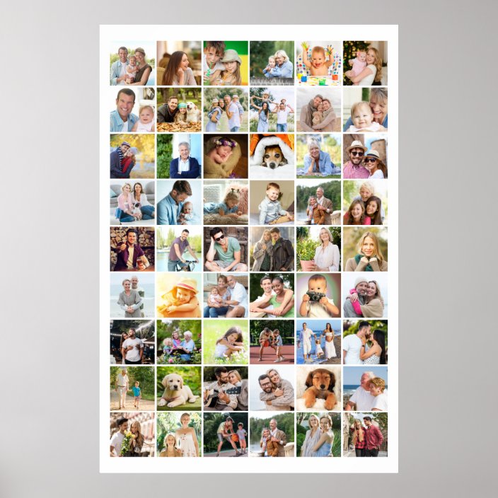 Multi Photo 54 Picture Grid Collage White Poster | Zazzle.com