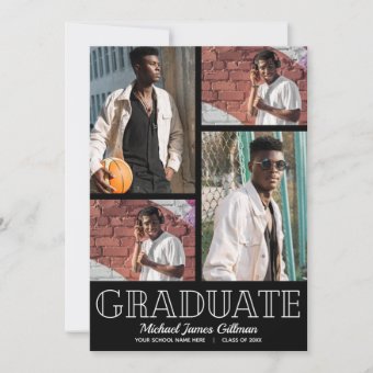 Multi Photo Black Graduation Party Invitation | Zazzle