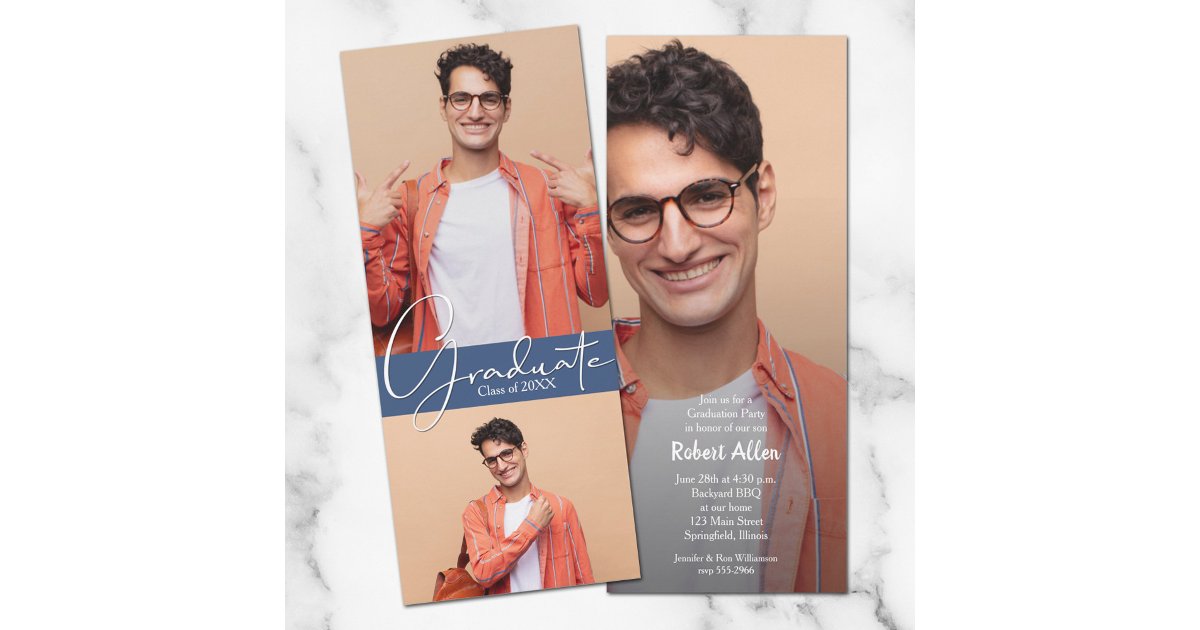 Multi Photo Blue Graduation Party Invitations | Zazzle