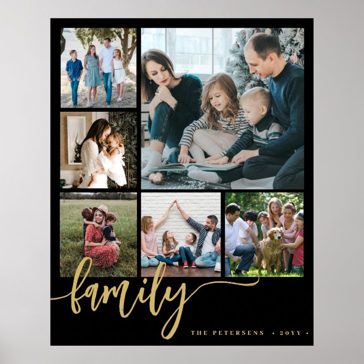 Multi photo collage family script modern poster | Zazzle
