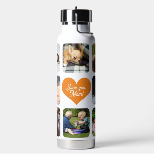 Multi photo collage love you mom personalized water bottle | Zazzle