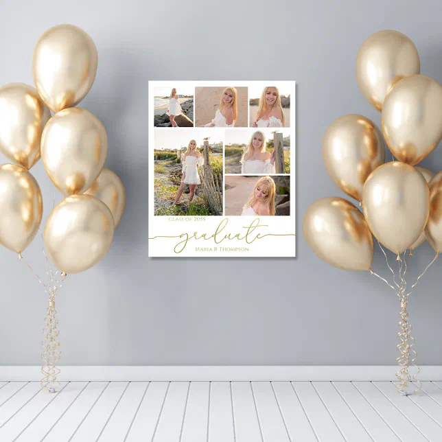 Multi Photo Collage Modern Graduation Script Poster | Zazzle