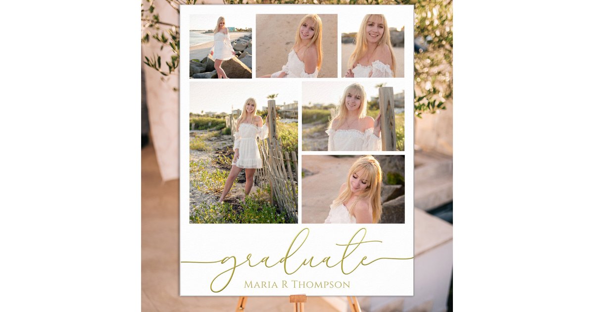 Multi Photo Collage Modern Graduation Script Poster | Zazzle