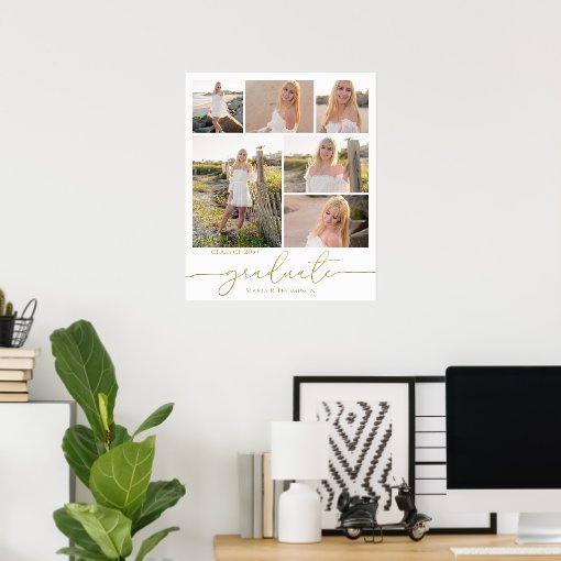 Multi Photo Collage Modern Graduation Script Poster | Zazzle