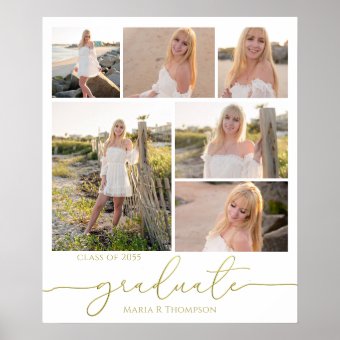 Multi Photo Collage Modern Graduation Script Poster | Zazzle