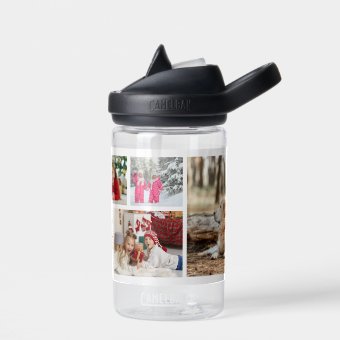 Multi Photo Collage Modern Personalized Name Water Bottle | Zazzle