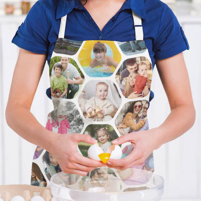 Multi Photo Collage Simple Modern Hexagon Pattern Apron | Zazzle