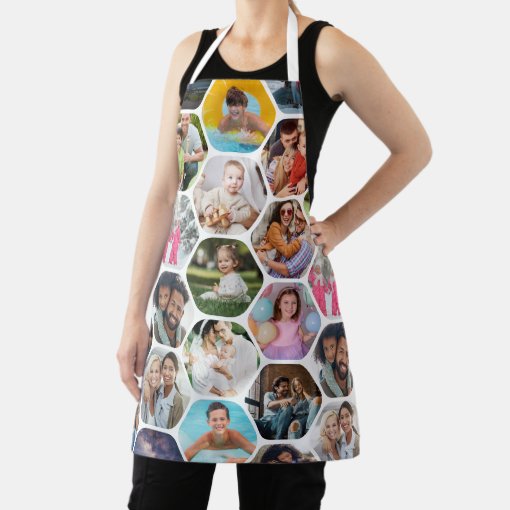 Multi Photo Collage Simple Modern Hexagon Pattern Apron | Zazzle