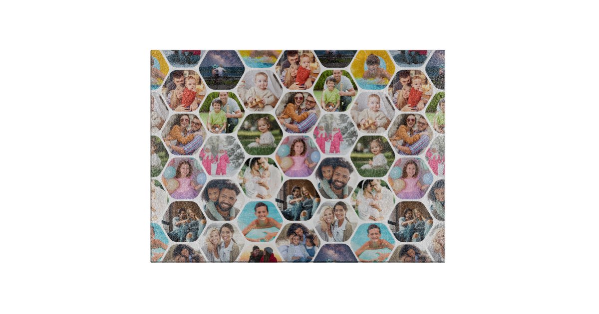 Multi Photo Collage Simple Modern Hexagon Pattern Cutting Board | Zazzle