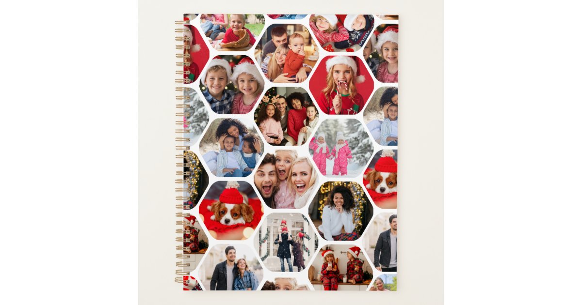 Multi Photo Collage Simple Modern Hexagon Pattern Planner | Zazzle