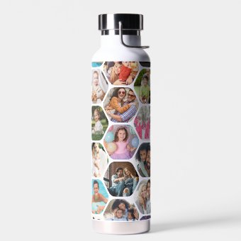 Multi Photo Collage Simple Modern Hexagon Pattern Water Bottle | Zazzle