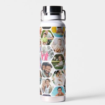 Multi Photo Collage Simple Modern Hexagon Pattern Water Bottle | Zazzle