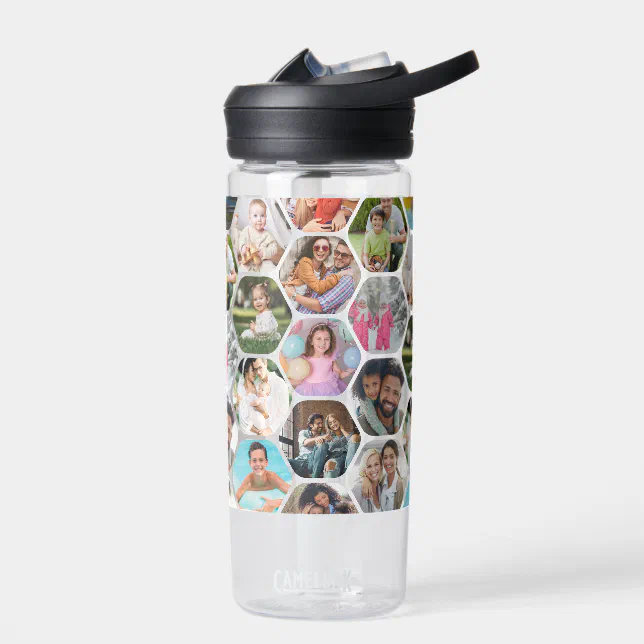 Multi Photo Collage Simple Modern Hexagon Pattern Water Bottle | Zazzle