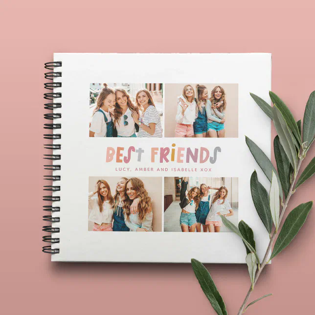 Multi photo colorful fun typography best friends notebook | Zazzle