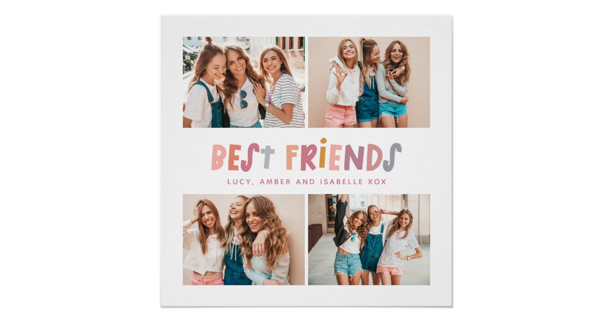 Multi photo colorful fun typography best friends poster | Zazzle
