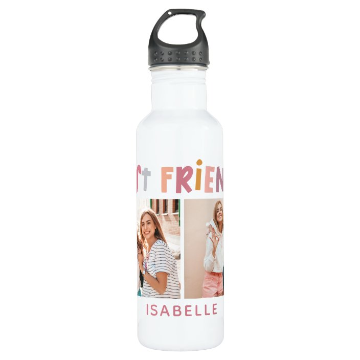 Multi photo colorful fun typography best friends stainless steel water ...