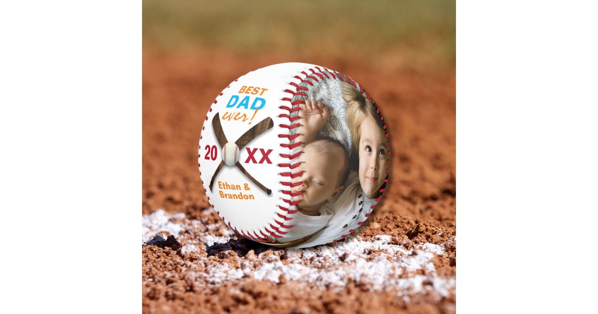 Multi Photo Custom Best Dad Ever Father's Day Baseball | Zazzle