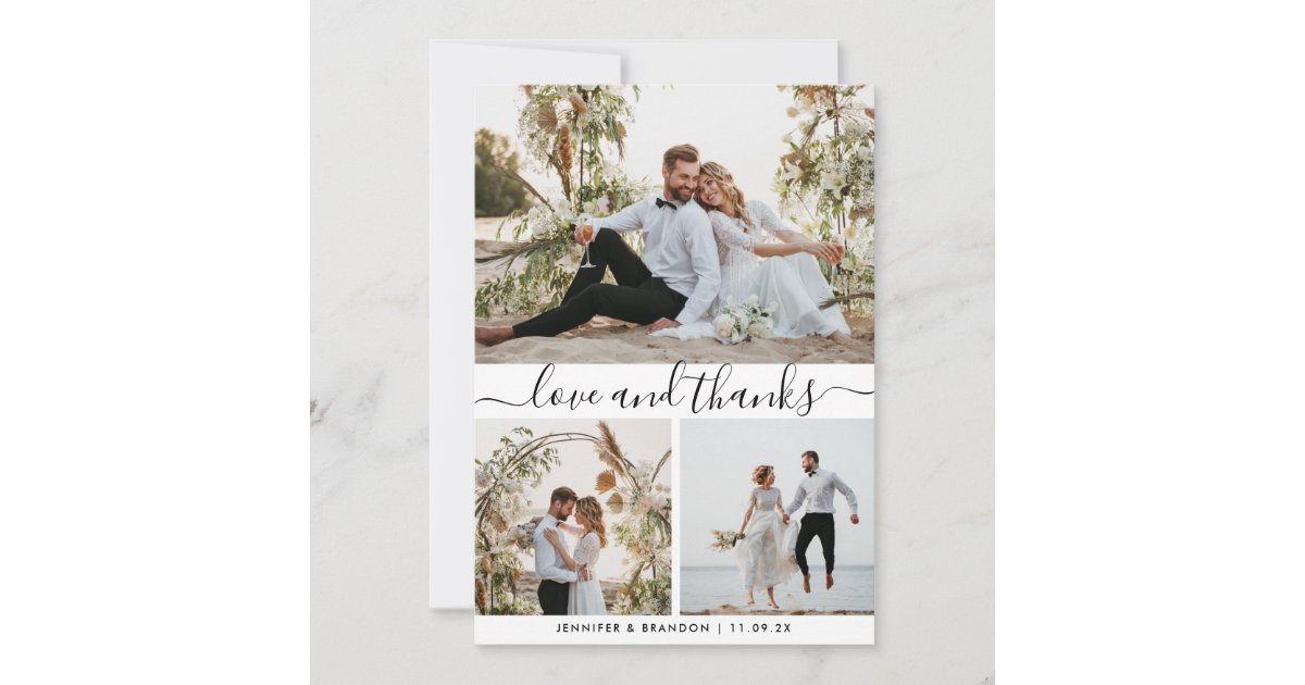 Multi Photo Elegant Thank you script card | Zazzle