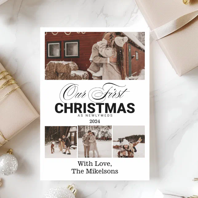 Multi Photo First Christmas as Newlyweds Holiday Card | Zazzle