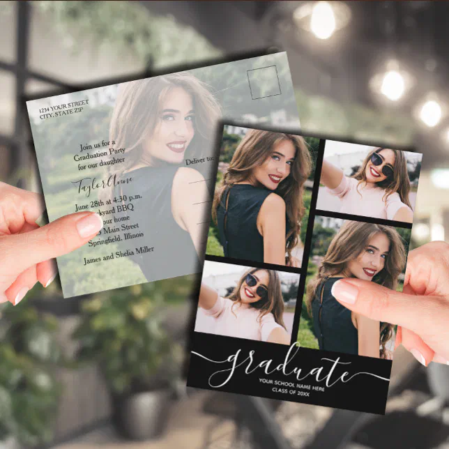 Multi Photo Graduation Party Invitation Postcard | Zazzle