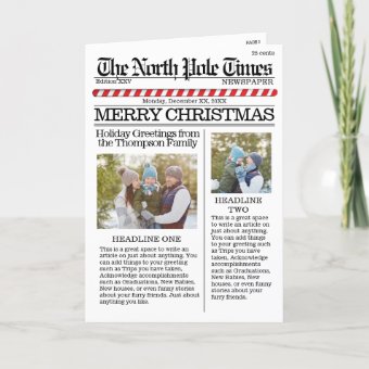 Multi Photo Merry Christmas North Pole Newspaper Holiday Card | Zazzle