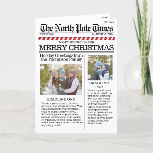 Multi Photo Merry Christmas North Pole Newspaper Holiday Card | Zazzle