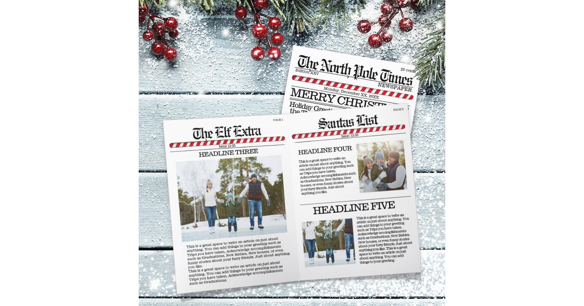 Multi Photo Merry Christmas North Pole Newspaper Holiday Card | Zazzle
