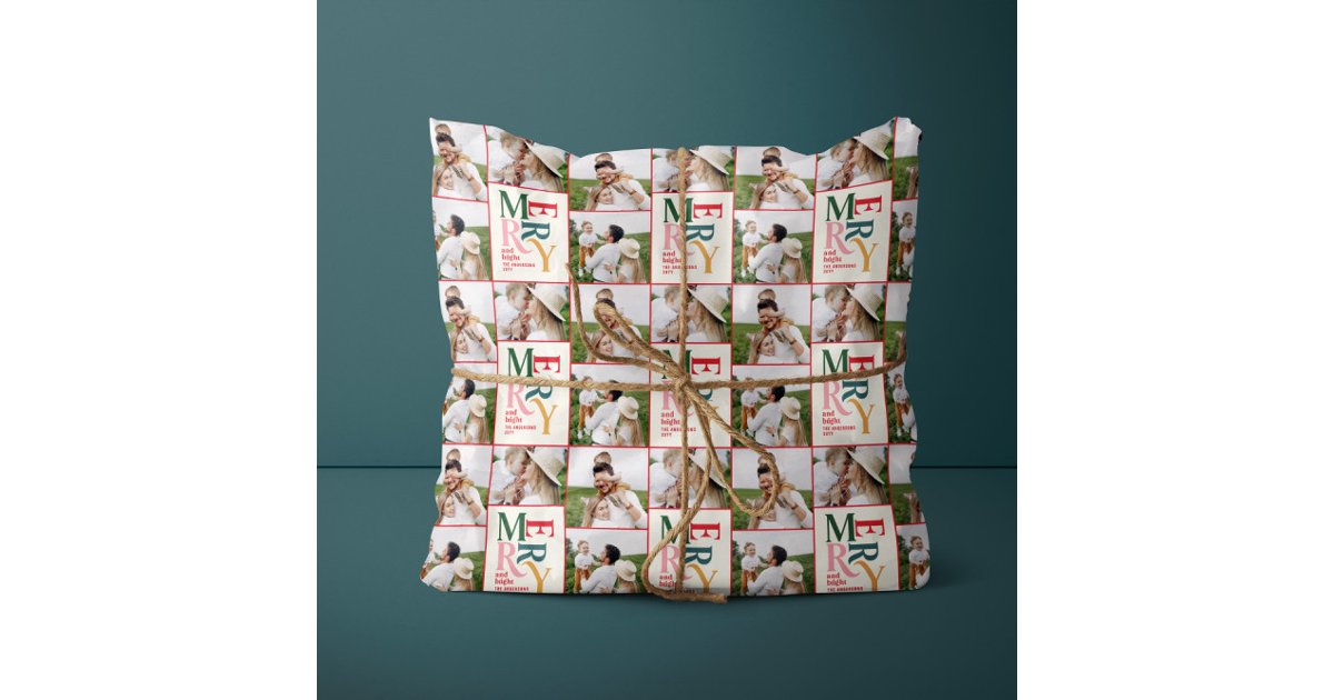 multi photo modern colorful typography wrapping paper | Zazzle