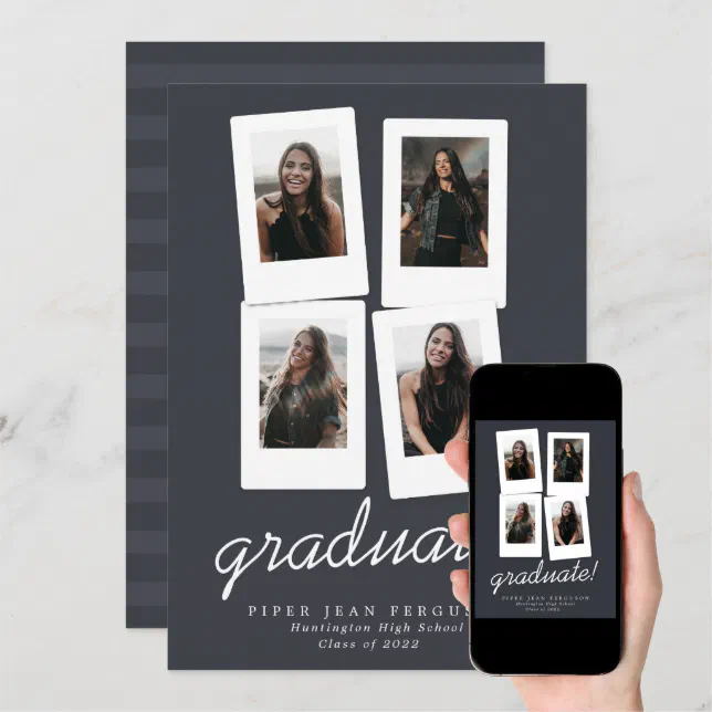 Multi Photo Modern Snapshots Graduation Announcement | Zazzle