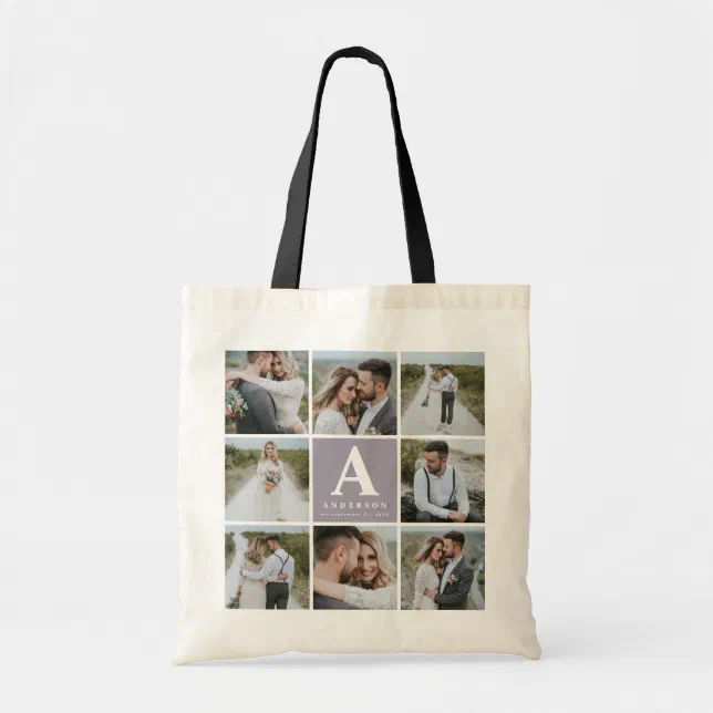 Multi photo monogram initial favor gift tote bag | Zazzle