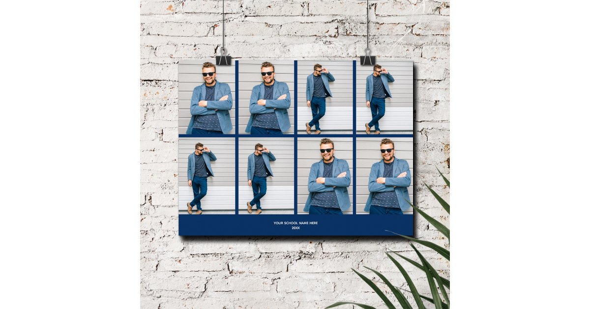 Multi Photo Navy Blue Graduation Poster | Zazzle