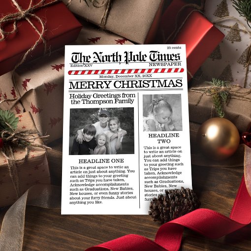 Multi Photo North Pole News Christmas Cute Merry Holiday Card | Zazzle