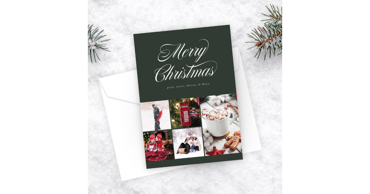 Multi photo Pretty Cursive Holiday Card | Zazzle