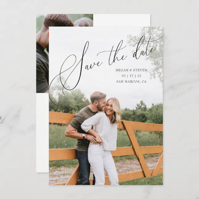 Multi Photo Romantically Scripted Save The Date Invitation | Zazzle