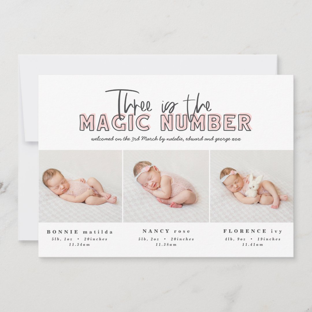 Multi photo triplet birth announcement | Zazzle