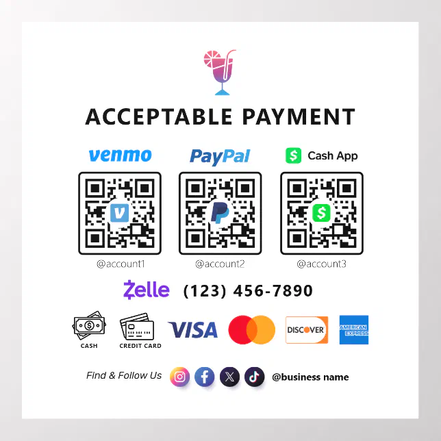 Multi QR Code Payment | White Scan to Pay Wall Decal | Zazzle