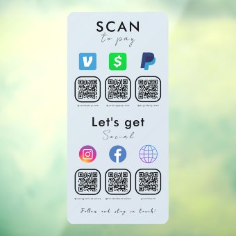 Multi QR Code Social Media Scan To Pay Soft Navy Window Cling | Zazzle