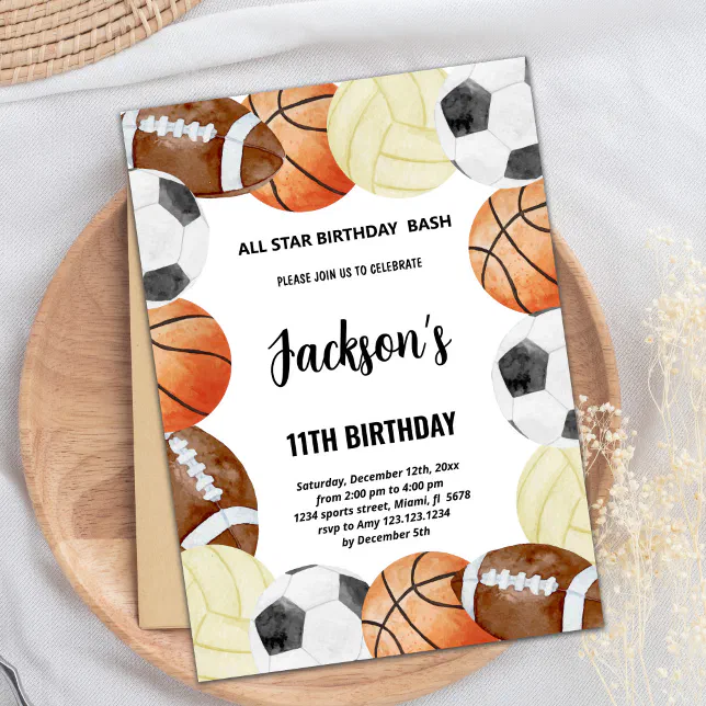 Multi-Sport Party Theme for Active Kids Invitation | Zazzle