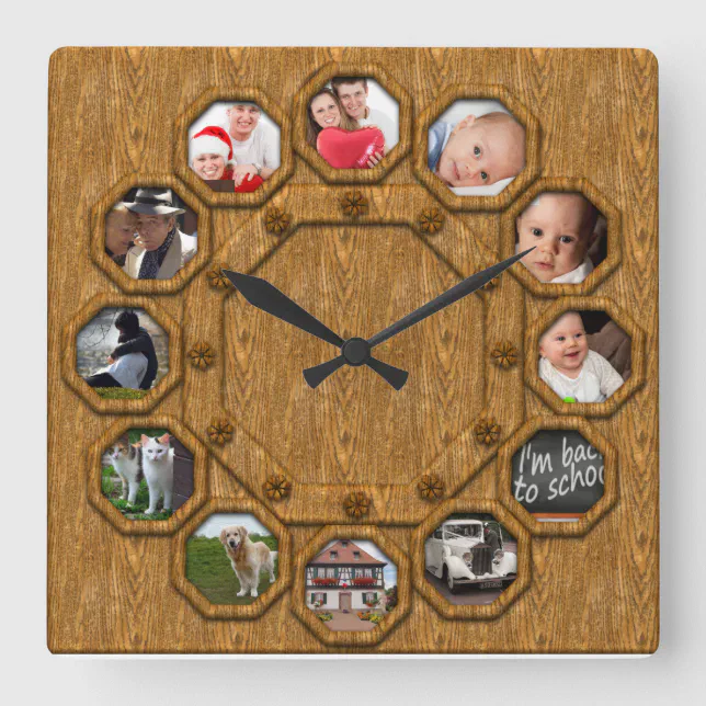 Multi Wood Photo Frame Square Wall Clock | Zazzle