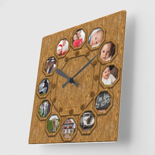 Multi Wood Photo Frame Square Wall Clock | Zazzle