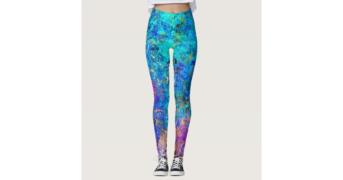 Multicolor Abstract Holi Splatter Painting Leggings | Zazzle